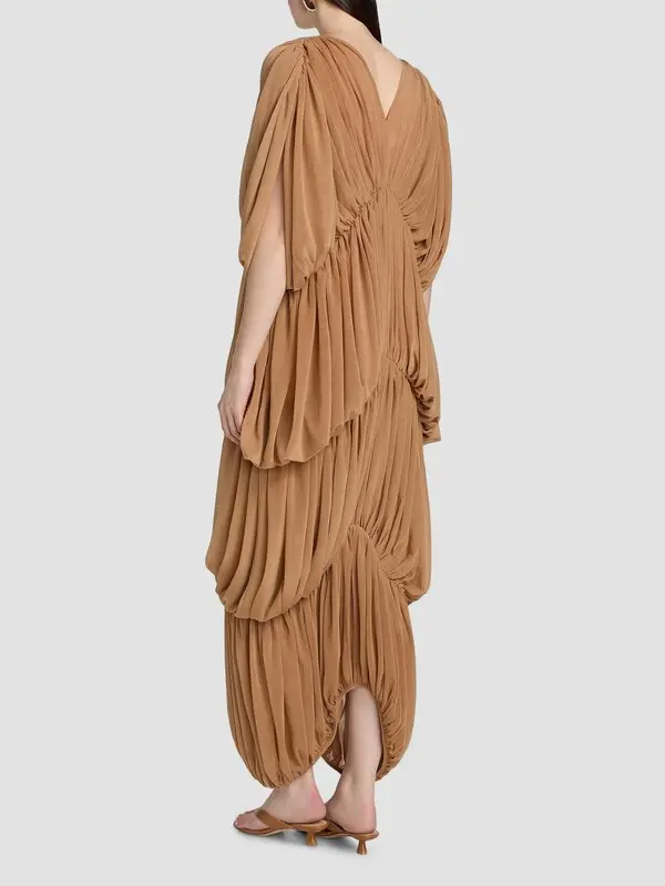 Ronny Kobo Damier Ruched Maxi Dress