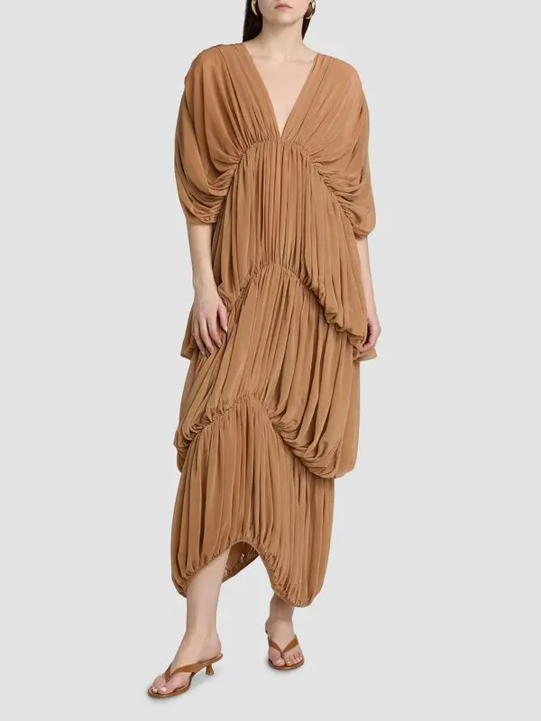 Ronny Kobo Damier Ruched Maxi Dress
