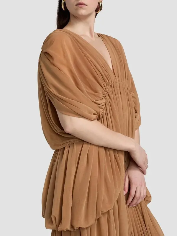 Ronny Kobo Damier Ruched Maxi Dress