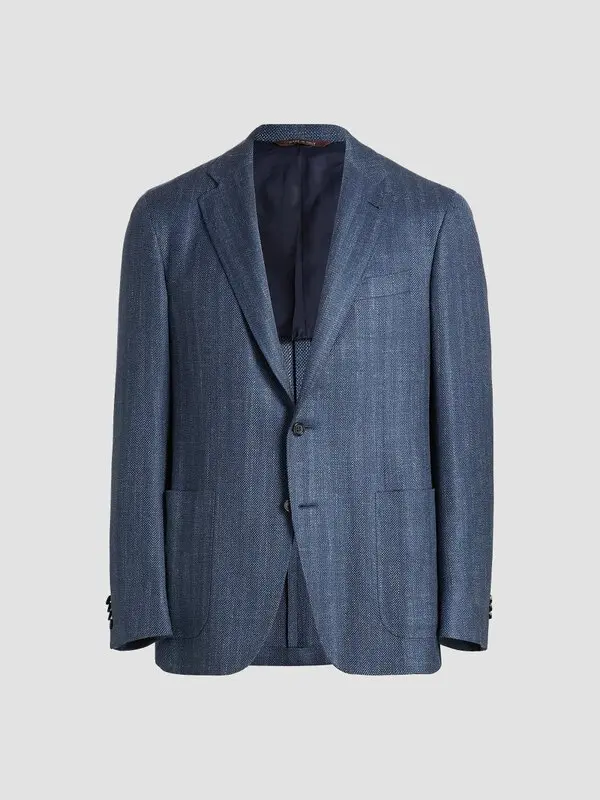 Canali Denim Herringbone Patch Jacket
