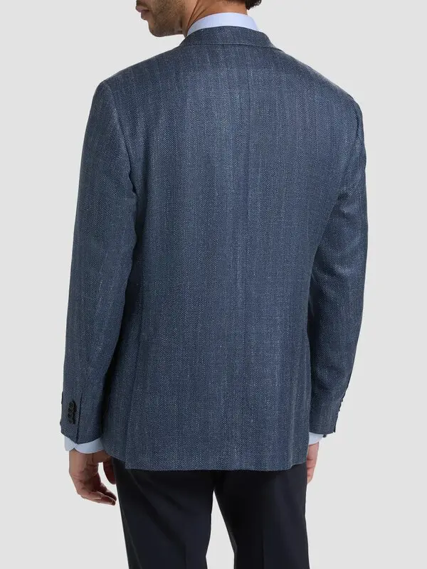 Canali Denim Herringbone Patch Jacket