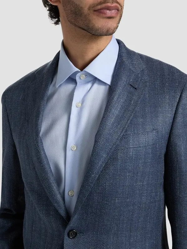Canali Denim Herringbone Patch Jacket