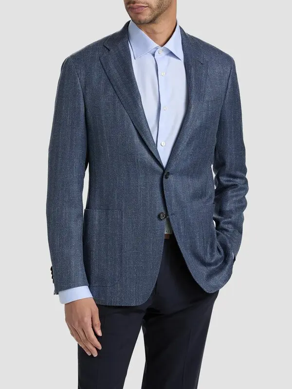 Canali Denim Herringbone Patch Jacket