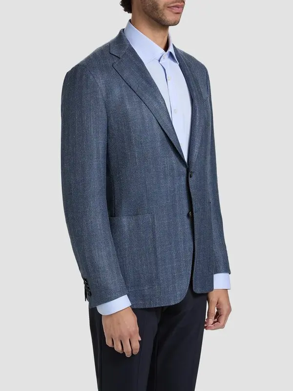Canali Denim Herringbone Patch Jacket
