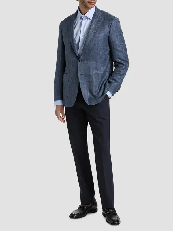 Canali Denim Herringbone Patch Jacket