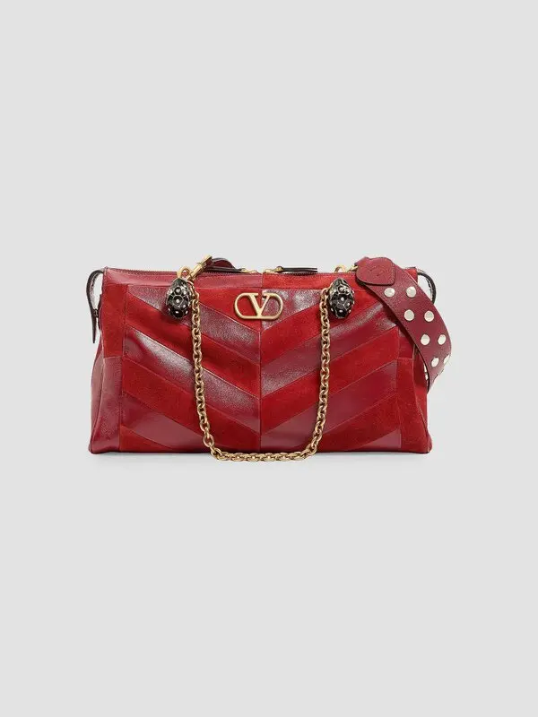 Valentino Garavani Panthea Medium Shoulder Bag In Suede And Nappa - Red