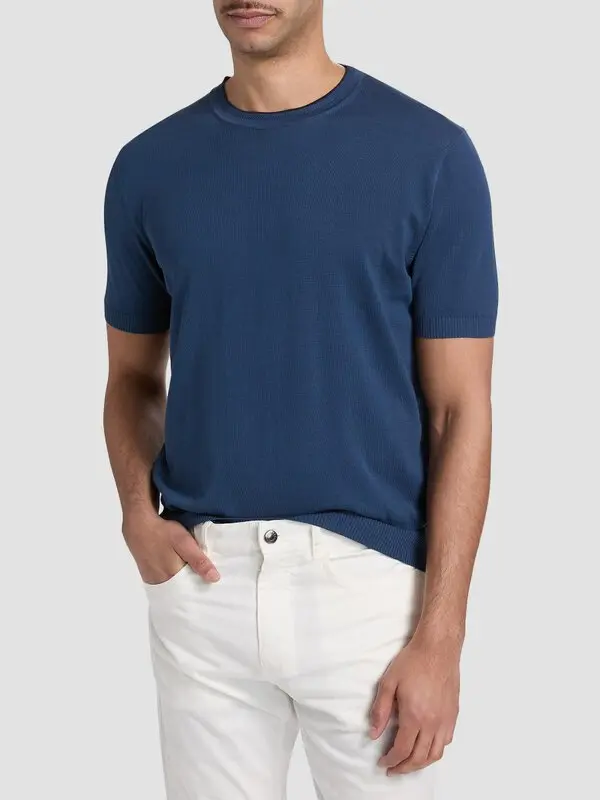 Canali Contrast Tipped Knit Crewneck T-shirt - Blue