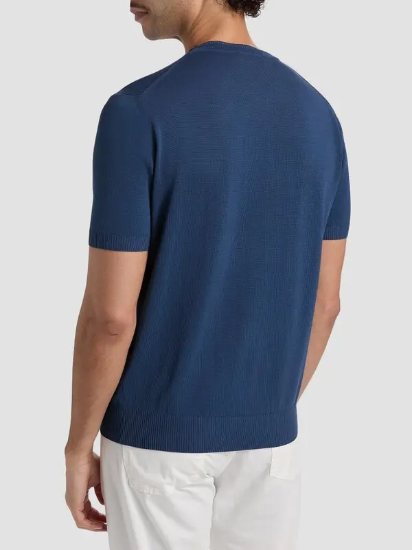 Canali Contrast Tipped Knit Crewneck T-shirt - Blue