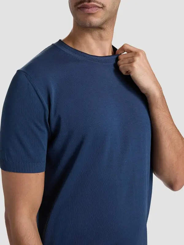 Canali Contrast Tipped Knit Crewneck T-shirt - Blue