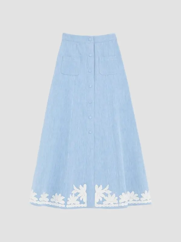 Valentino Garavani Embroidered Midi Skirt - Denim