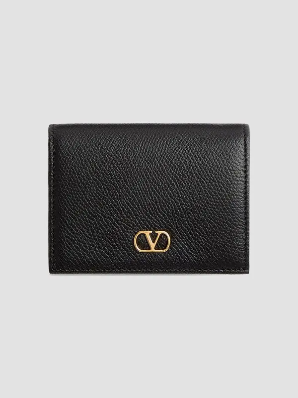 Valentino Garavani Vlogo Signature Grainy Calfskin Wallet - Black