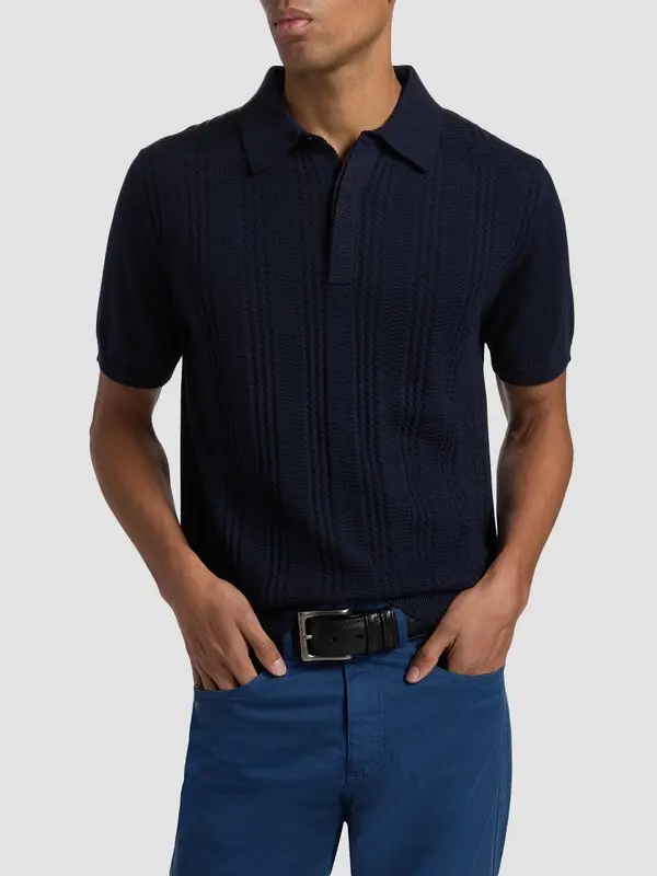 Canali Vertical-stitch Cotton-blend Polo Shirt