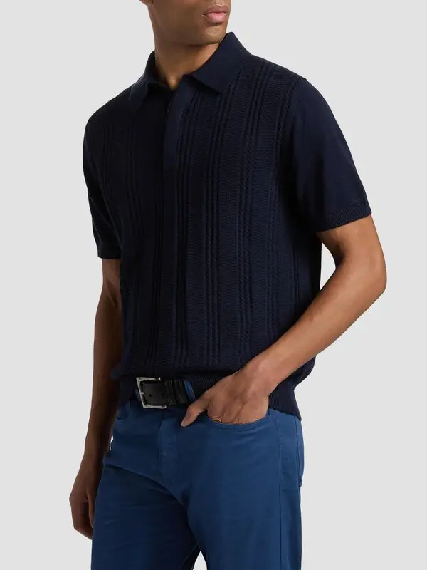 Canali Vertical-stitch Cotton-blend Polo Shirt