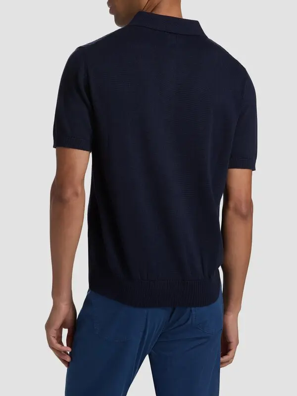 Canali Vertical-stitch Cotton-blend Polo Shirt