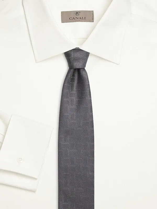 Canali Art Deco Motif Silk Tie - Silver