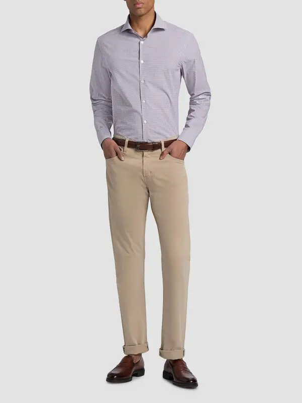Canali Micro Checked Cotton Sport Shirt - Purple