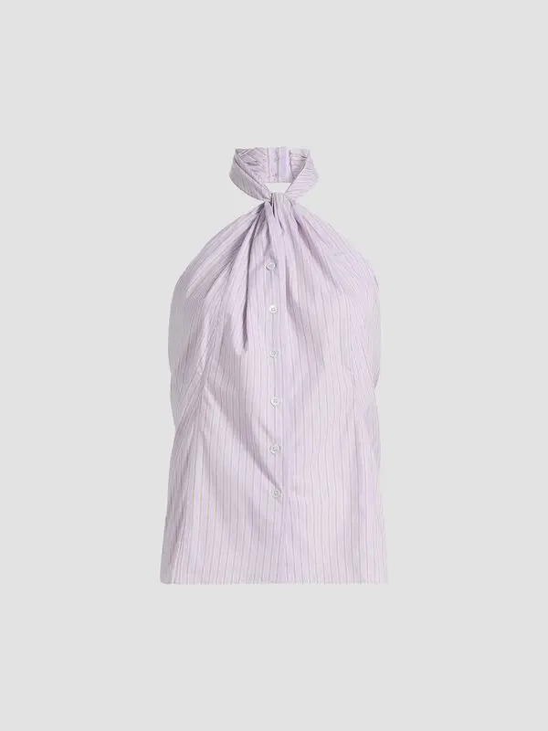 Ronny Kobo Micala Pinstriped Cotton Open-back Top