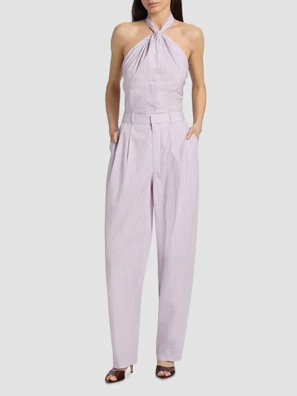 Ronny Kobo Micala Pinstriped Cotton Open-back Top