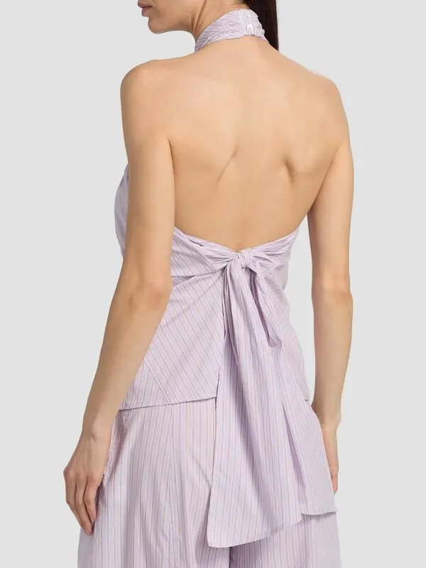 Ronny Kobo Micala Pinstriped Cotton Open-back Top