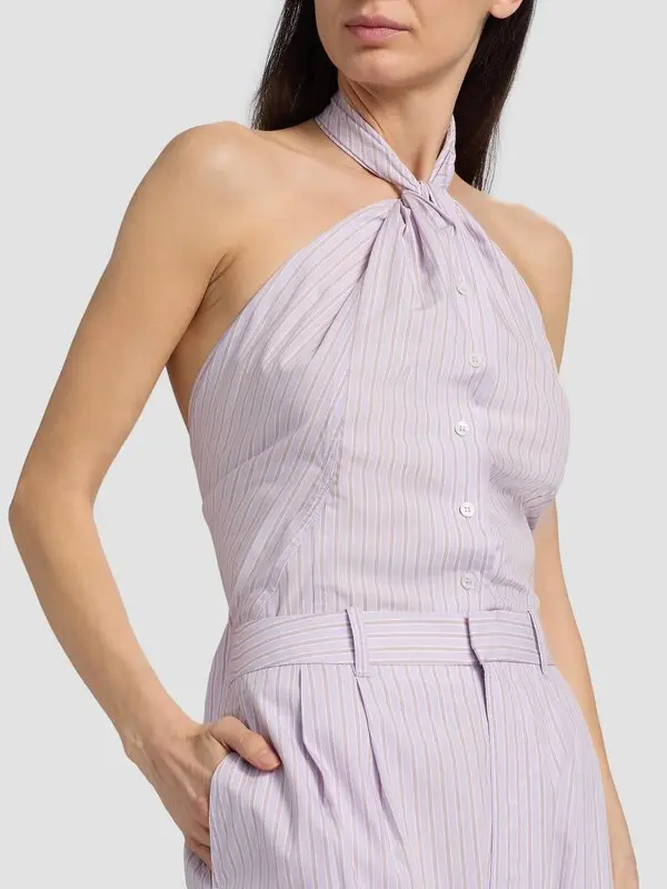 Ronny Kobo Micala Pinstriped Cotton Open-back Top