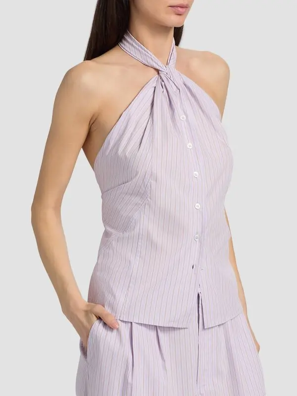 Ronny Kobo Micala Pinstriped Cotton Open-back Top