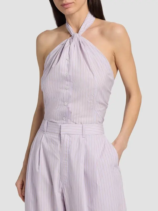 Ronny Kobo Micala Pinstriped Cotton Open-back Top
