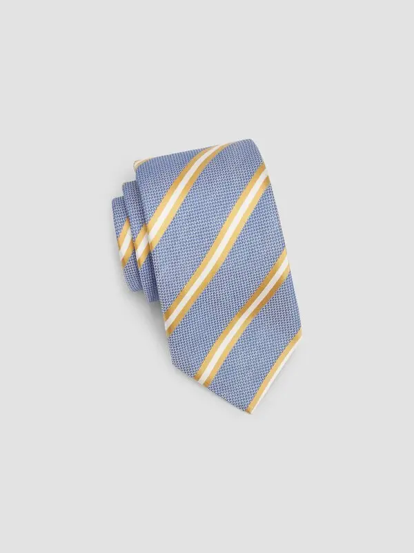 Canali Repp Stripe Silk Tie - Blue