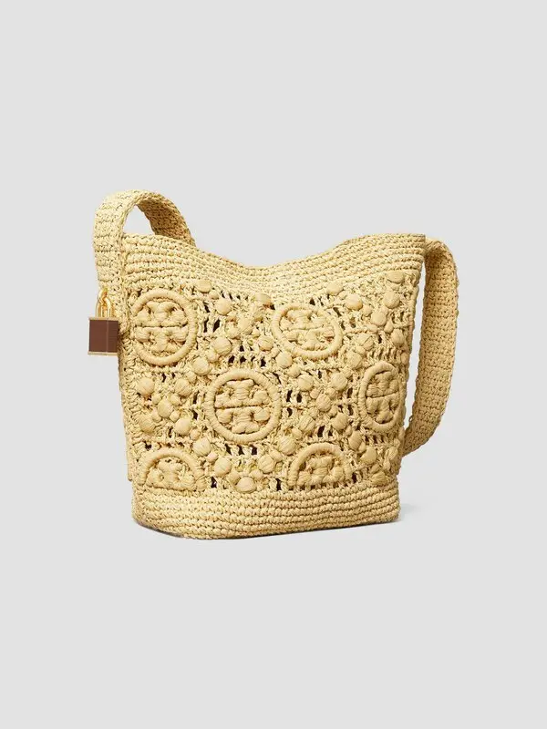 Tory Burch Lock Medium Monogram Crochet Bucket Bag