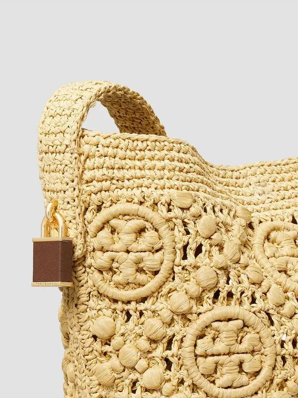Tory Burch Lock Medium Monogram Crochet Bucket Bag