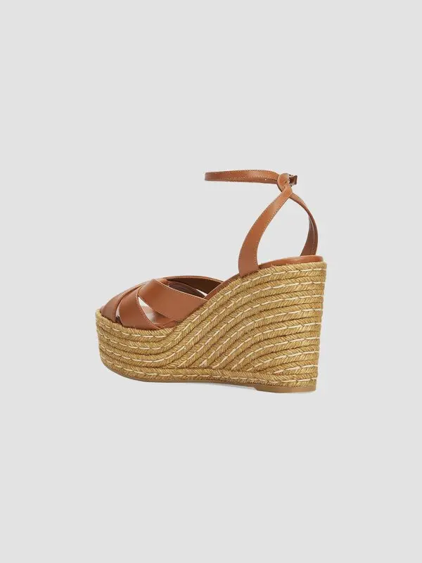 JIMMY CHOO Korra 100mm Leather Espadrille Wedge Sandals - Tan