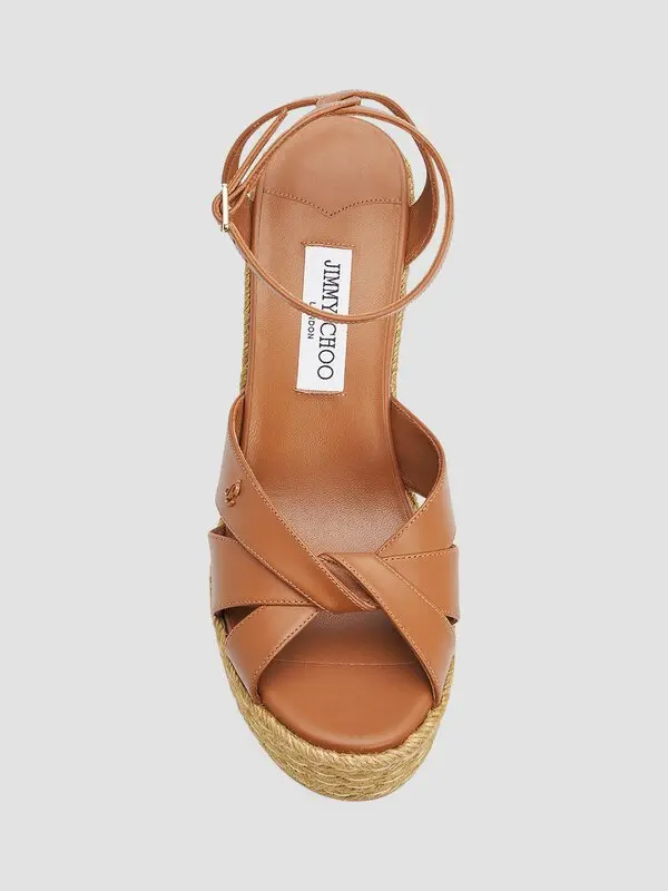 JIMMY CHOO Korra 100mm Leather Espadrille Wedge Sandals - Tan