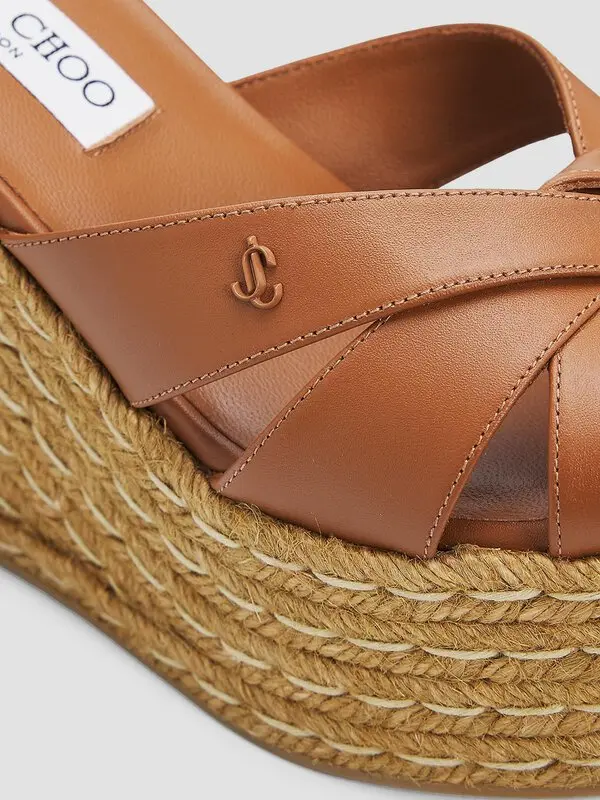 JIMMY CHOO Korra 100mm Leather Espadrille Wedge Sandals - Tan