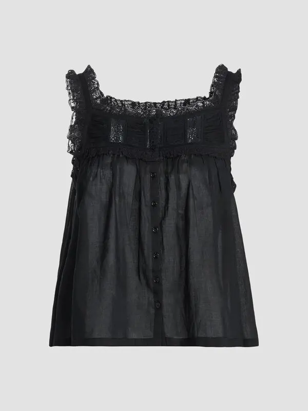 DÔEN Fidella Lace Cotton Top - Black