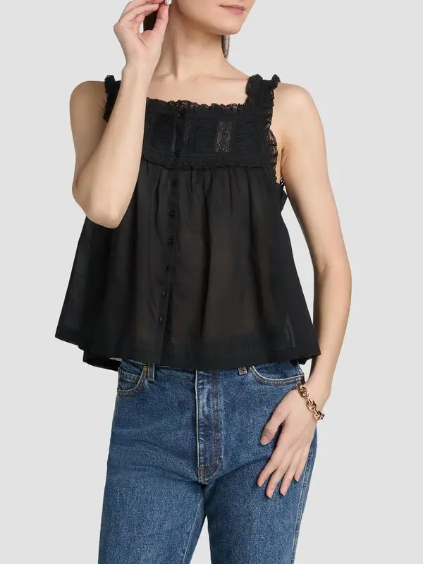 DÔEN Fidella Lace Cotton Top - Black