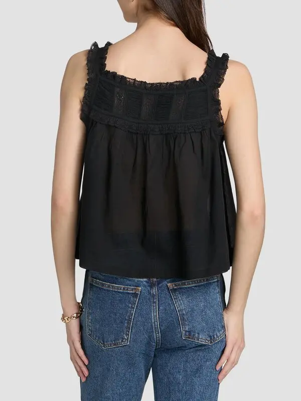 DÔEN Fidella Lace Cotton Top - Black