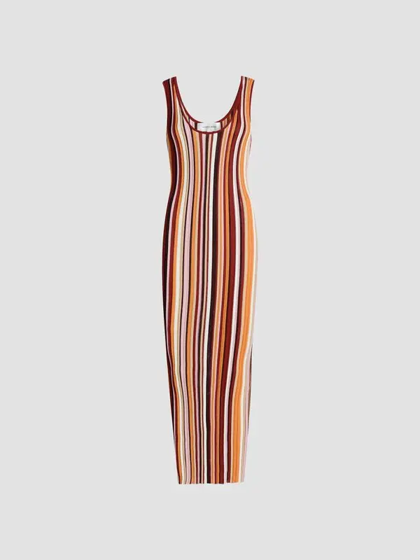 Ronny Kobo Kerry Rib-knit Striped Sheath Midi-dress