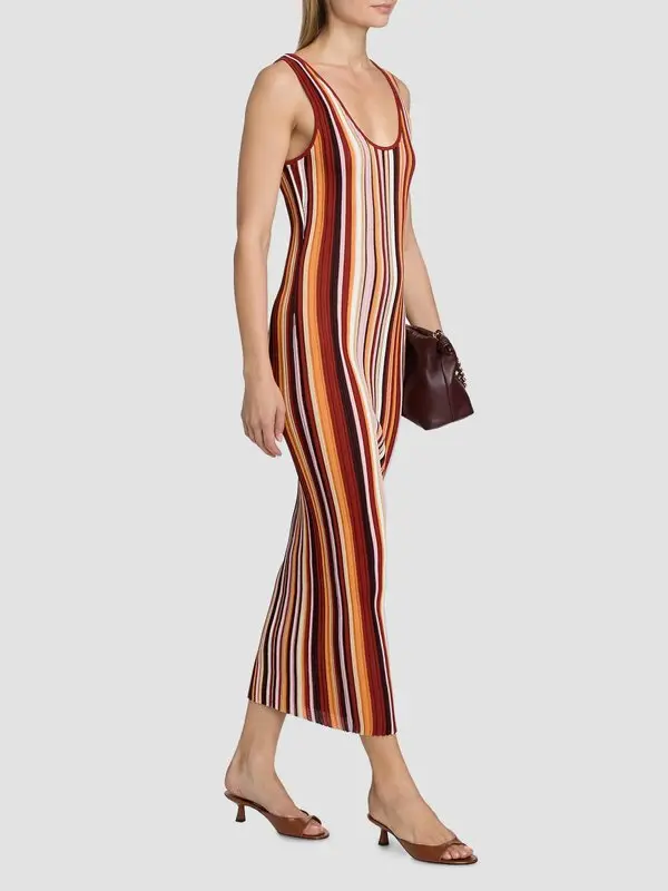 Ronny Kobo Kerry Rib-knit Striped Sheath Midi-dress