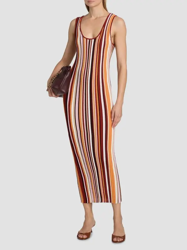 Ronny Kobo Kerry Rib-knit Striped Sheath Midi-dress