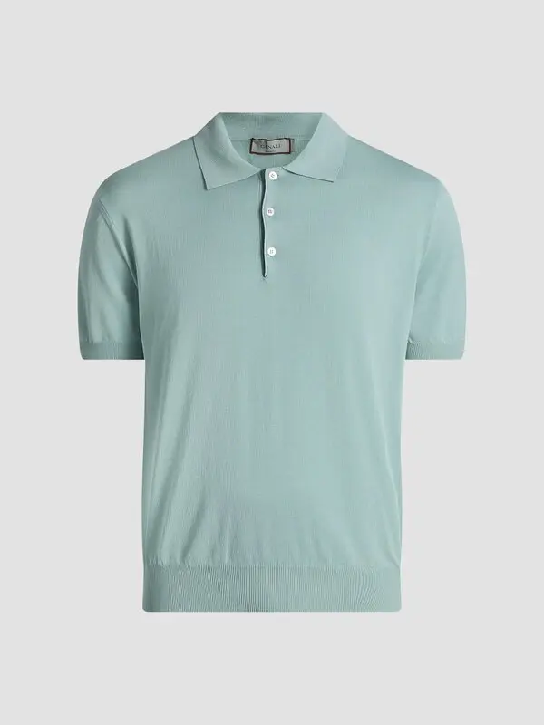 Canali Cotton Knit Polo Shirt - Teal