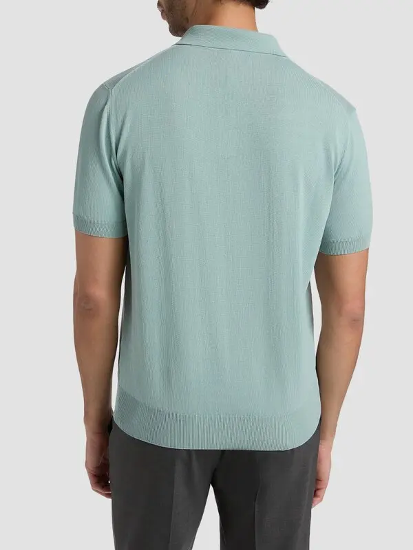 Canali Cotton Knit Polo Shirt - Teal