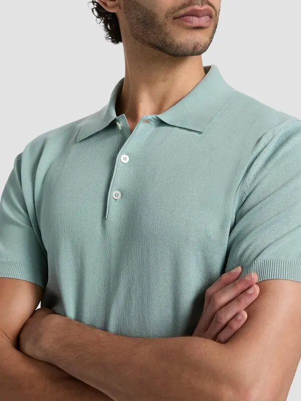 Canali Cotton Knit Polo Shirt - Teal
