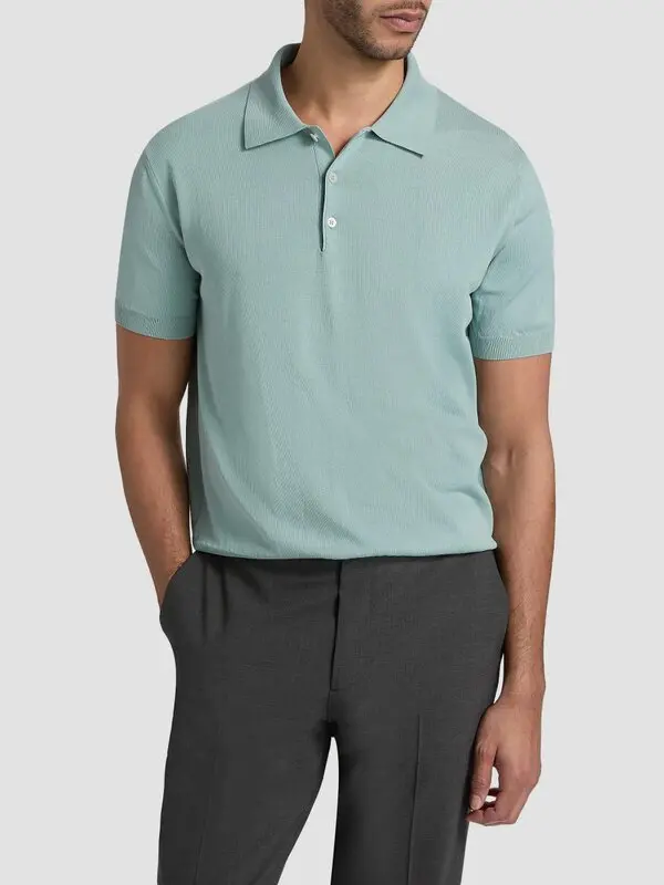 Canali Cotton Knit Polo Shirt - Teal
