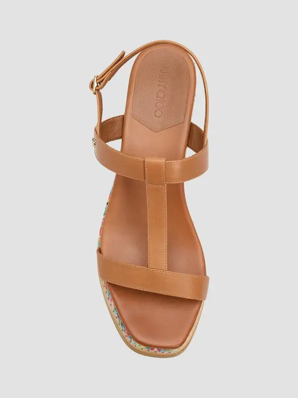 JIMMY CHOO Theia 60mm Chevron Raffia Wedge Sandals