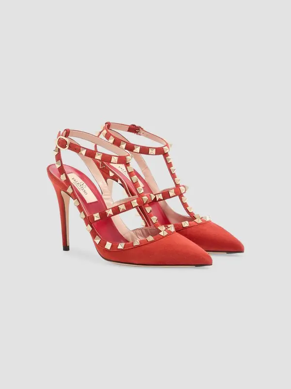 Valentino Garavani Rock Stud 100mm Suede Pumps - Red