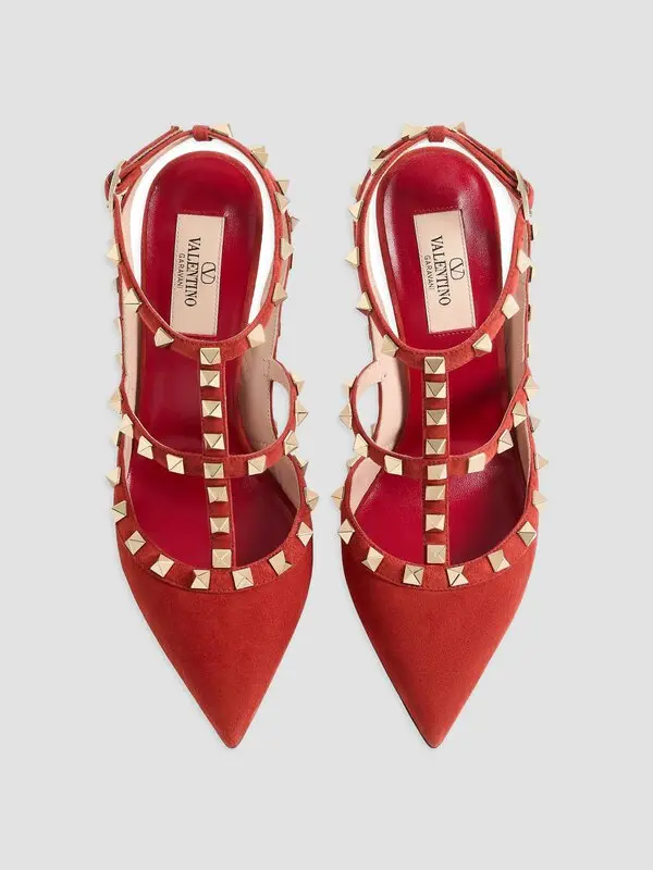 Valentino Garavani Rock Stud 100mm Suede Pumps - Red
