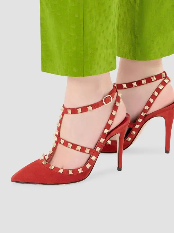 Valentino Garavani Rock Stud 100mm Suede Pumps - Red
