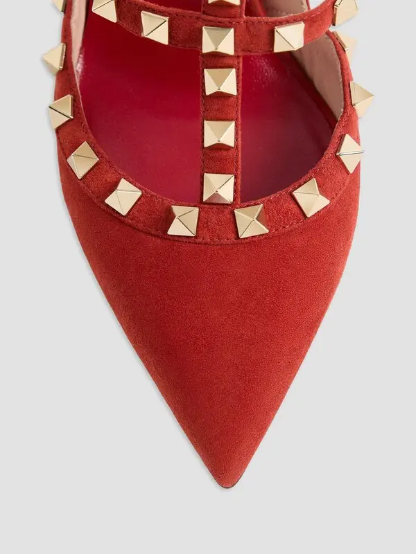 Valentino Garavani Rock Stud 100mm Suede Pumps - Red