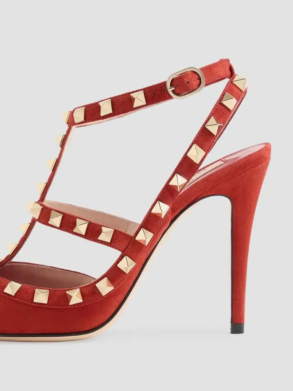 Valentino Garavani Rock Stud 100mm Suede Pumps - Red
