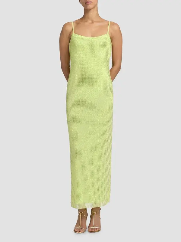 AREA Embellished Mesh Scoopneck Maxi Dress