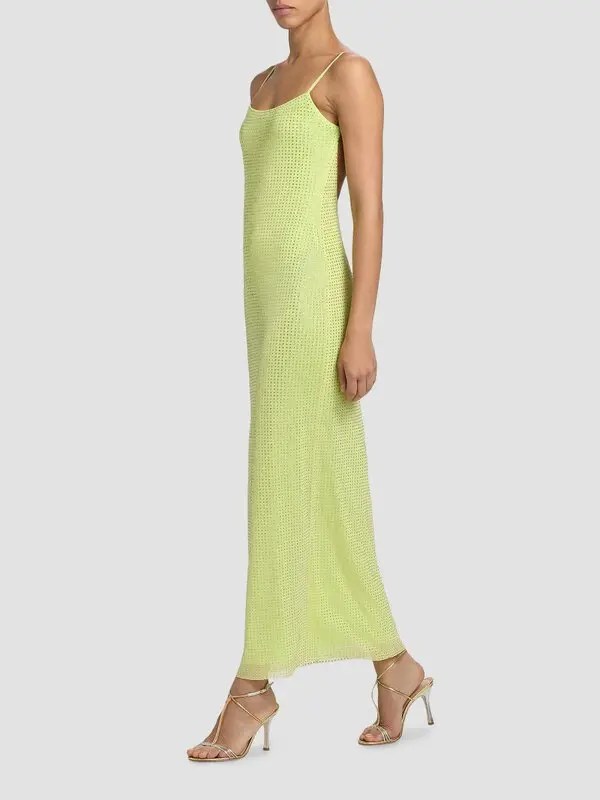 AREA Embellished Mesh Scoopneck Maxi Dress